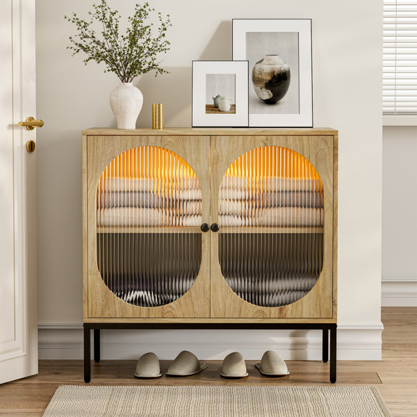 Wrought Studio Didula Modern Glass Storage Cabinet, Sideboard Buffet Cabinet with LED Lights ...